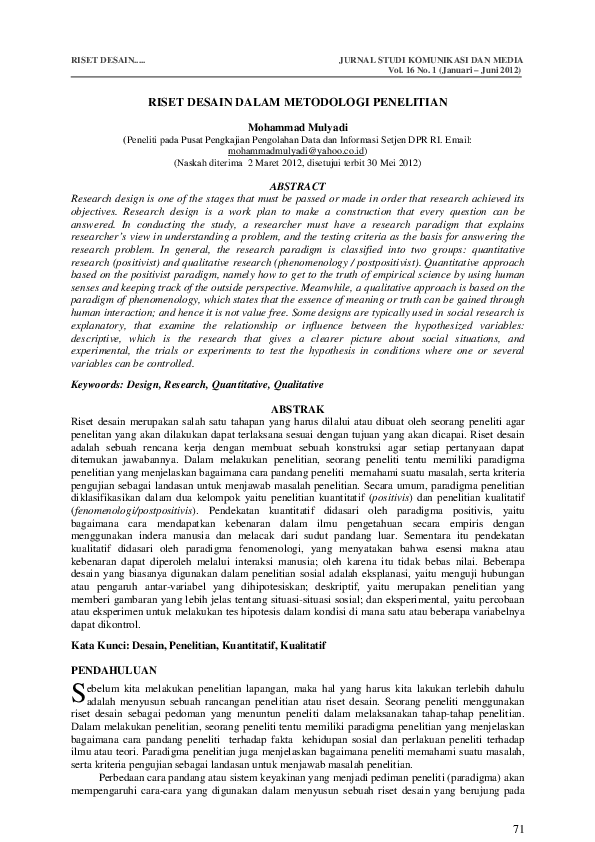 (PDF) Riset Desain Dalam Metodologi Penelitian
