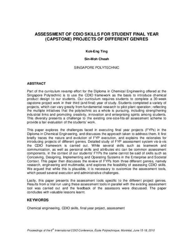 (PDF) Assessment of Cdio Skills for Student Final Year (Capstone ...