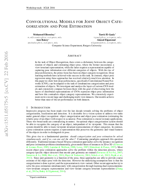 (PDF) Convolutional Models for Joint Object Categorization and Pose Estimation | Ahmed Elgammal ...