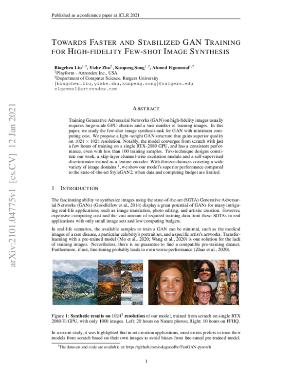 (PDF) Towards Faster and Stabilized GAN Training for High-fidelity Few ...