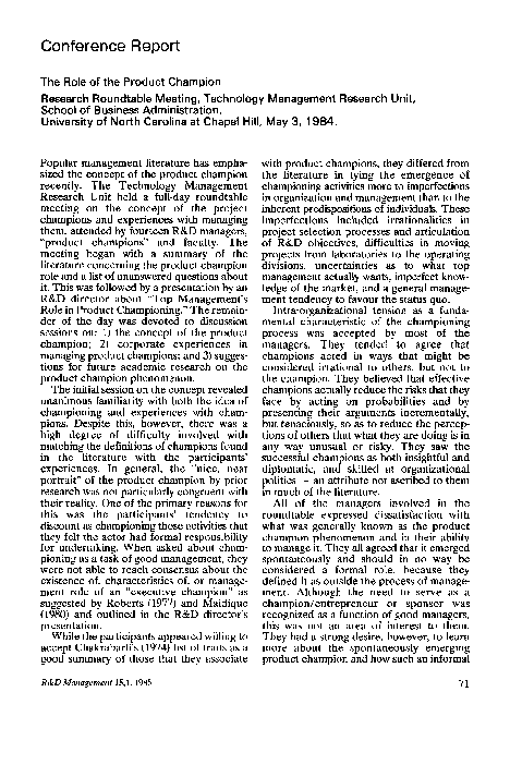 (PDF) The Role of the Product Champion