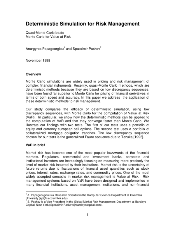 (PDF) Monte Carlo for Value at Risk