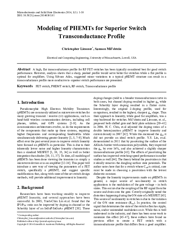 (PDF) Modeling of PHEMTs for Superior Switch Transconductance Profile ...