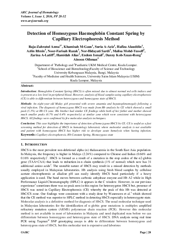 (PDF) Detection of Homozygous Haemoglobin Constant Spring by Capillary ...