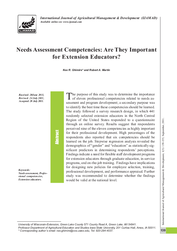 (PDF) Needs Assessment Competencies: Are They Important for Extension ...