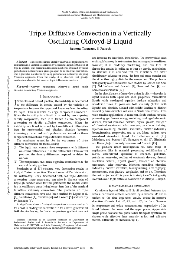 (PDF) Triple Diffusive Convection in a Vertically Oscillating Oldroyd-B Liquid