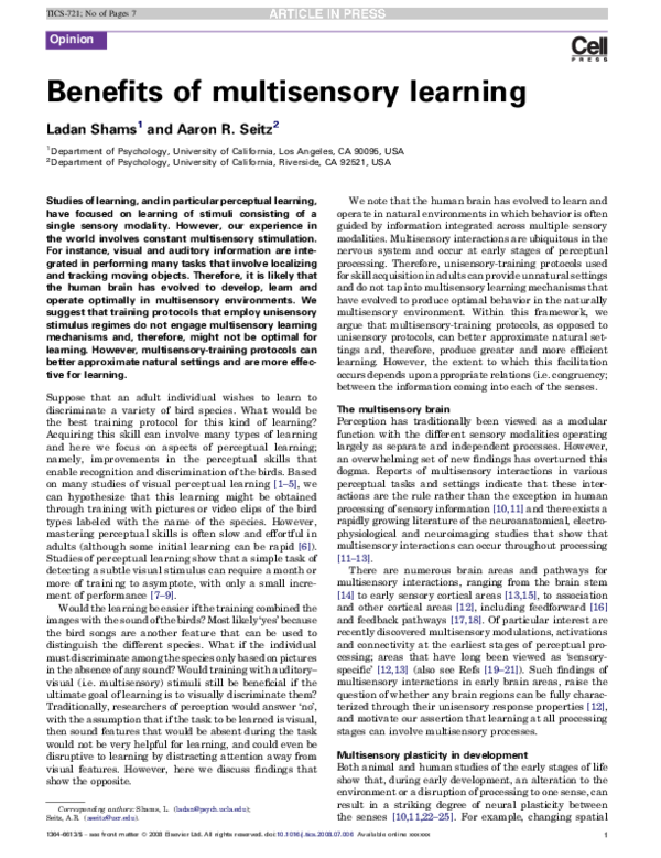 (PDF) Benefits of multisensory learning (PDF) Benefits of multisensory learning
