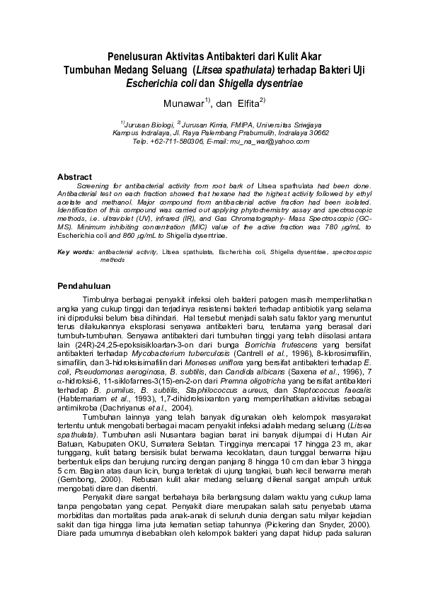 (PDF) Penelusuran aktivitas antibakteri dari kulit akar tumbuhan Medang ...