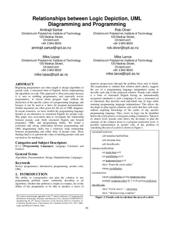 Pdf Relationships Between Logic Depiction Uml Diagramming And Programming