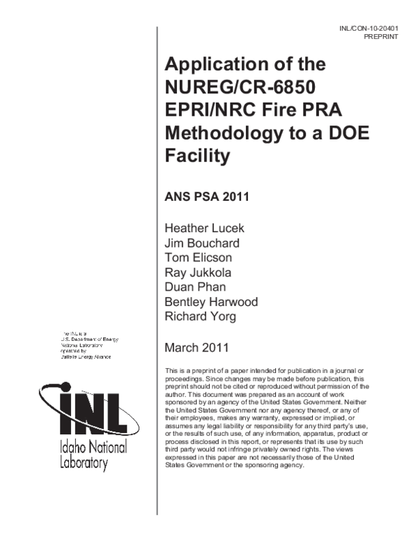 (PDF) Application of the NUREG/CR-6850 EPRI/NRC Fire PRA Methodology to ...
