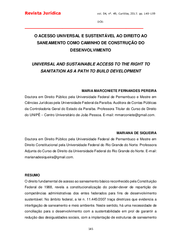 (PDF) Universal and Sustainable Access to the Right to Sanitation as a ...