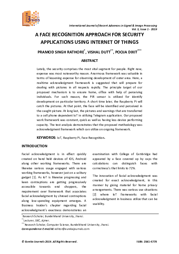 (PDF) A Face Recognition Approach for Security Applications Using ...
