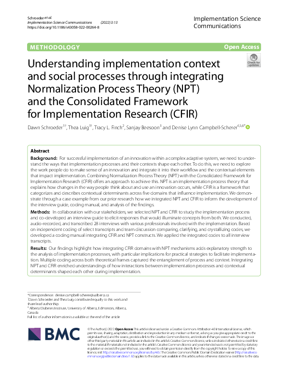 (PDF) Understanding implementation context and social processes through integrating ...