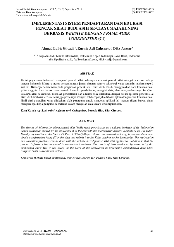 (PDF) Implementasi Sistem Pendaftaran dan Edukasi Pencak Silat Budi Asih se-Ciayumajakuning ...