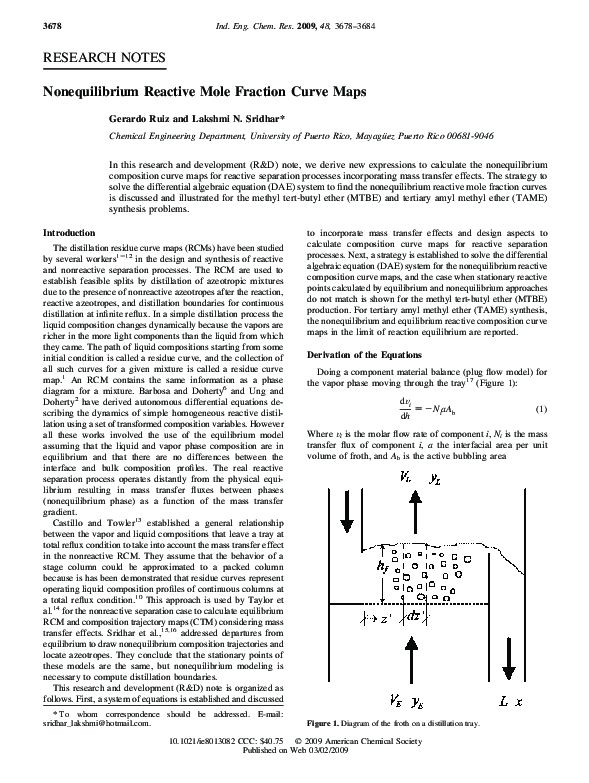 (PDF) Nonequilibrium Reactive Mole Fraction Curve Maps | Gerardo Ruiz - Academia.edu