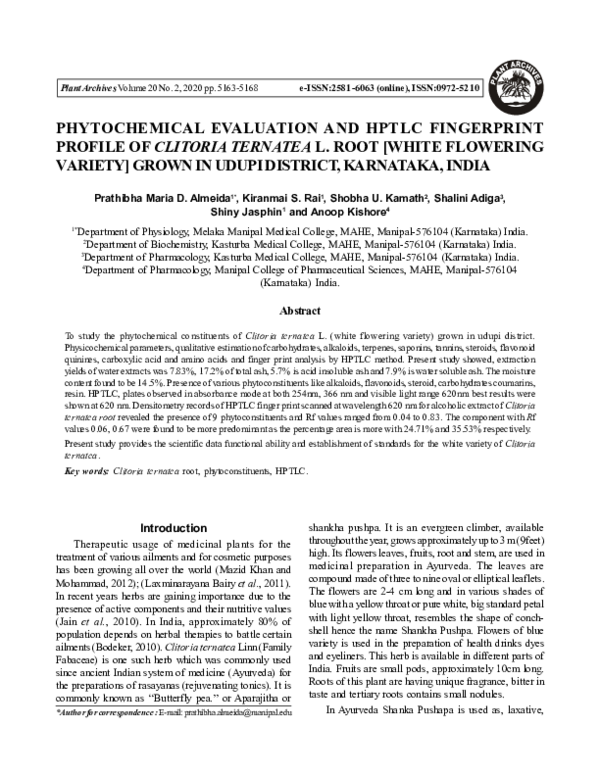 (PDF) Phytochemical Evaluation and HPTLC Fingerprint Profile of Clitoria Ternatea L. Root [White ...