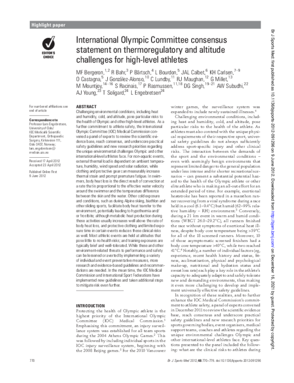 (PDF) International Olympic Committee consensus statement on thermoregulatory and altitude ...