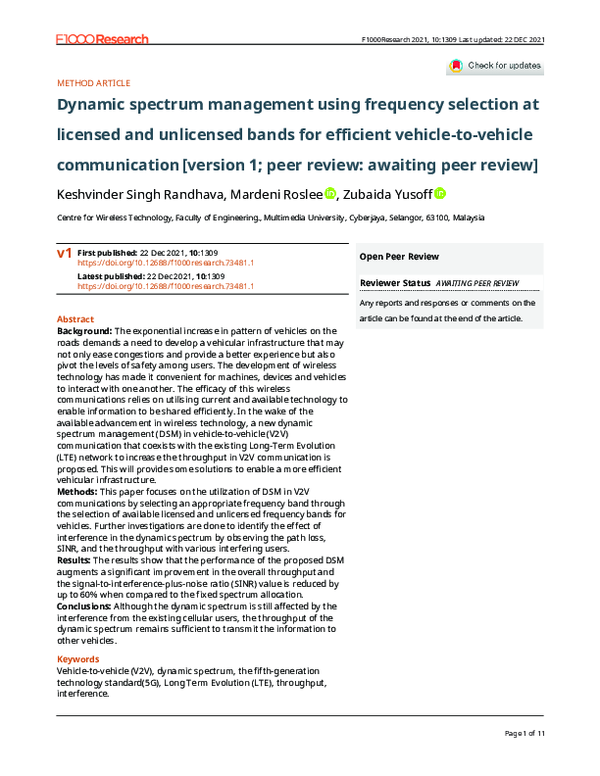 (PDF) Dynamic spectrum management using frequency selection at licensed ...