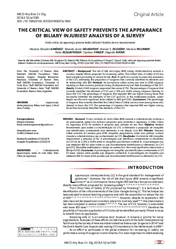 (PDF) The Critical View of Safety Prevents the Appearance of Biliary ...