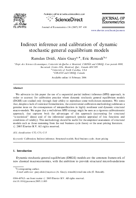 Pdf Indirect Inference And Calibration Of Dynamic Stochastic General