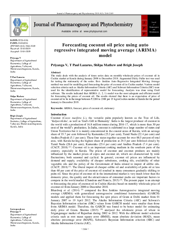 (PDF) Forecasting coconut oil price using auto regressive integrated ...