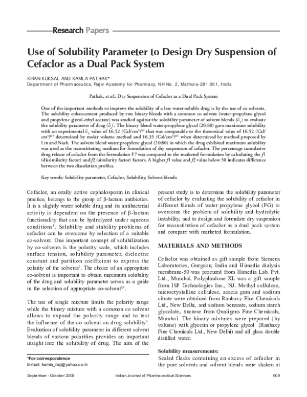 (PDF) Use of solubility parameter to design dry suspension of cefaclor ...
