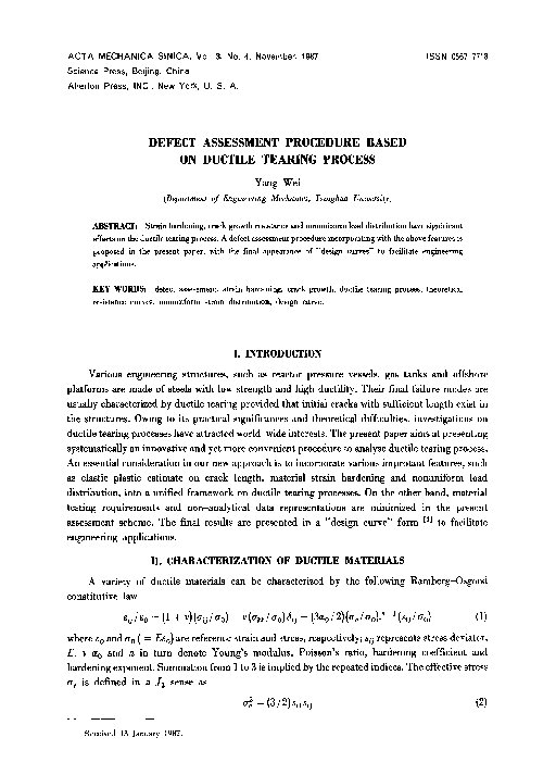 (PDF) Defect assessment procedure based on ductile tearing process ...