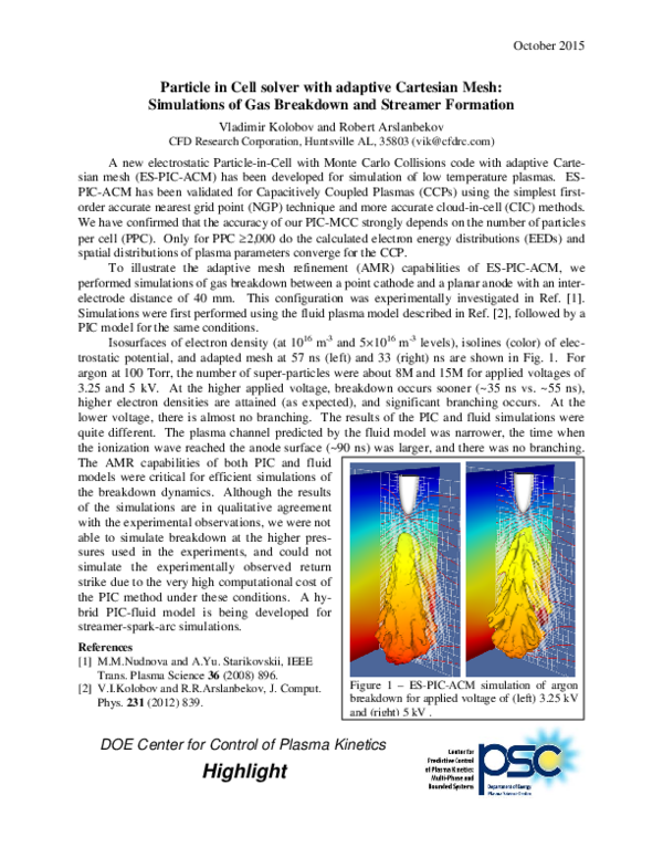 (PDF) DOE Center for Control of Plasma Kinetics Highlight Particle in ...