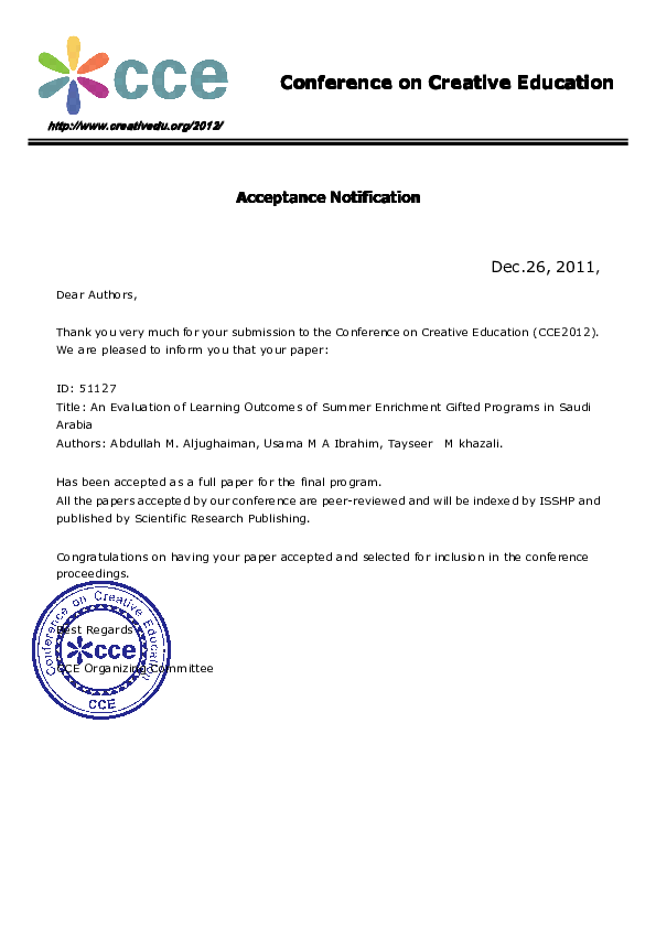 (PDF) Acceptance Notification