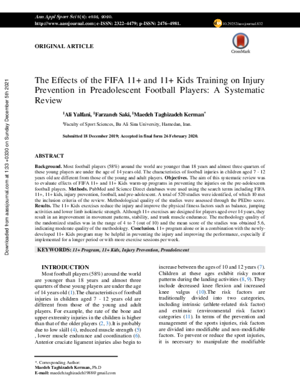 Pdf The Effects Of The Fifa 11 And 11 Kids Training On Injury