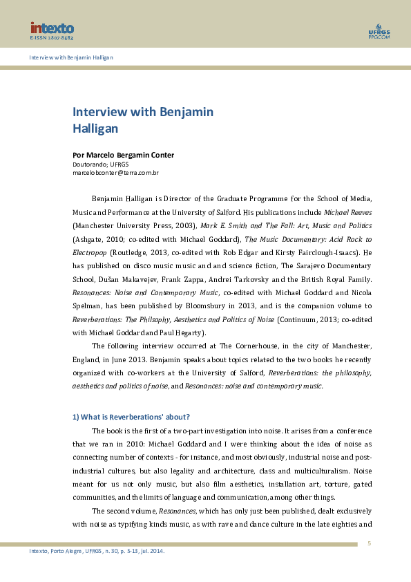 (PDF) Interview with Benjamin Halligan