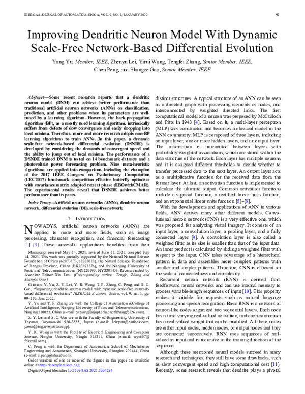 Pdf Improving Dendritic Neuron Model With Dynamic Scale Free Network