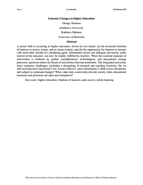 (PDF) Systemic Changes in Higher Education George Siemens