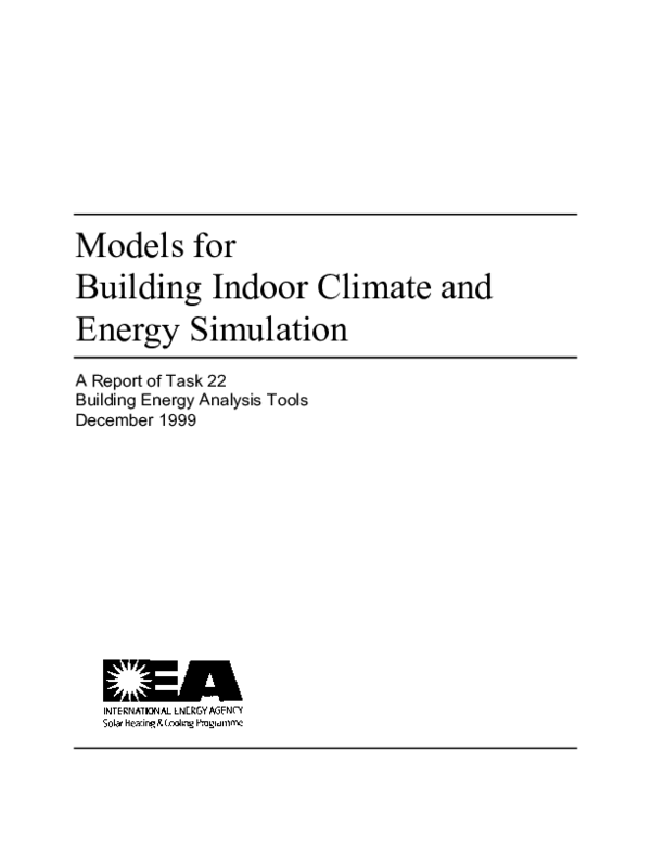 (PDF) Models for Building Indoor Climate and Energy Simulation