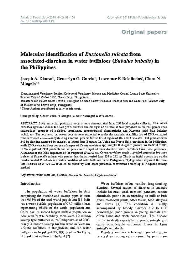 (PDF) Molecular identification of Buxtonella sulcata from associated ...