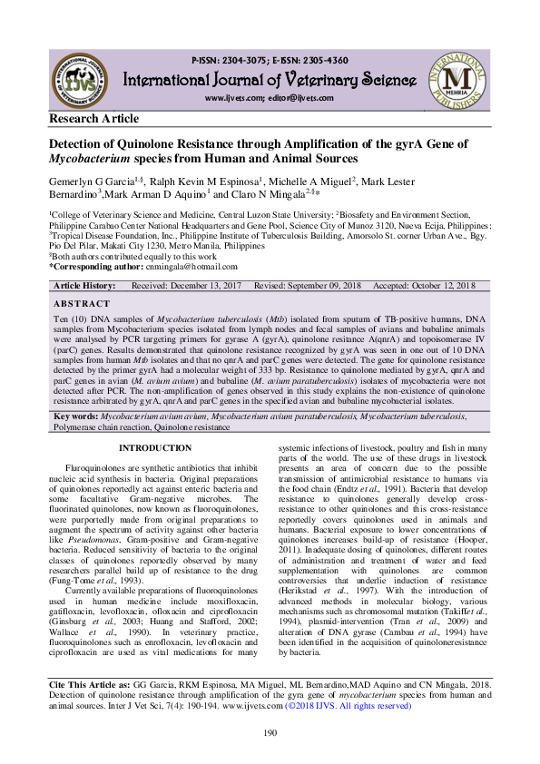 (PDF) Detection of Quinolone Resistance through Amplification of the ...