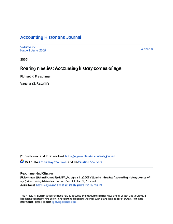 (PDF) The roaring nineties: accounting history comes of age