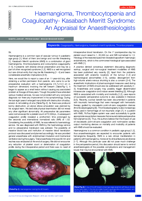 (PDF) Haemangioma, thrombocytopenia and coagulopathy- kasabach merritt ...