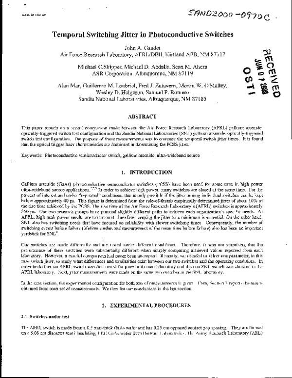 (PDF) Temporal switching jitter in photoconductive switches
