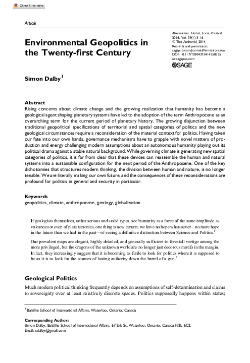 (PDF) Environmental Geopolitics in the Twenty-first Century