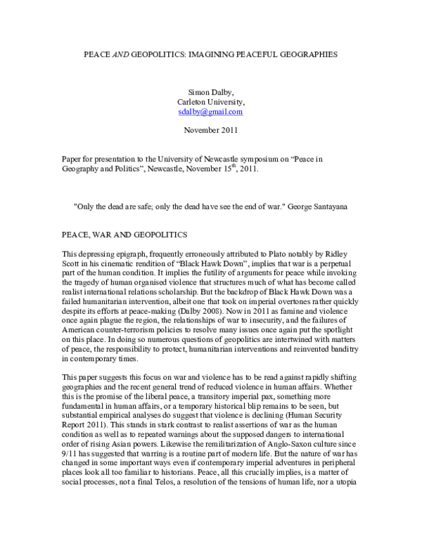 (PDF) [PDF]peace and geopolitics: imagining peaceful geographies