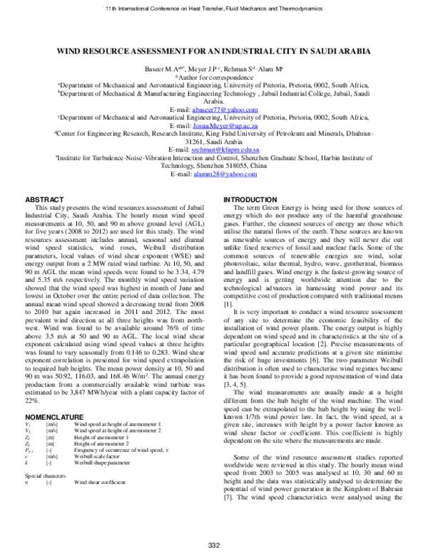 (PDF) Wind resource assessment for an industrial city in Saudi Arabia