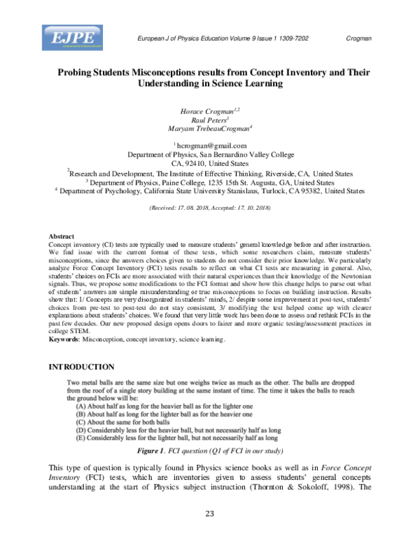 (PDF) Probing Students Misconceptions Results from Concept Inventory ...