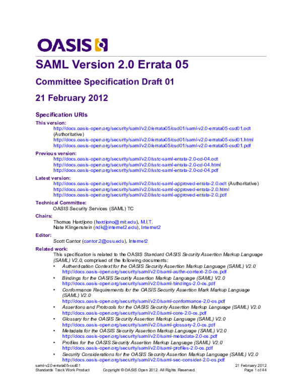 (PDF) OASIS Security Services (SAML) TC Chairs