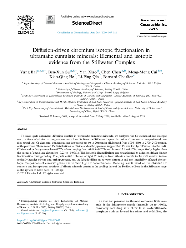(PDF) Diffusion-driven chromium isotope fractionation in ultramafic ...