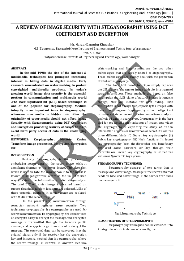 (PDF) A Review Of Image Security With Steganography Using Dct ...