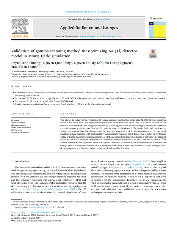 (PDF) Validation of gamma scanning method for optimizing NaI(Tl) detector model in Monte Carlo ...