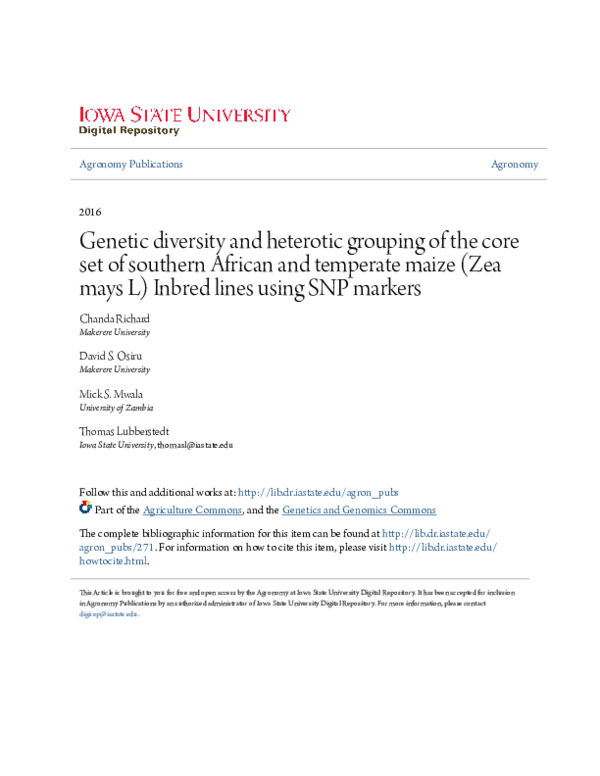(PDF) Genetic diversity and heterotic grouping of the core set of ...