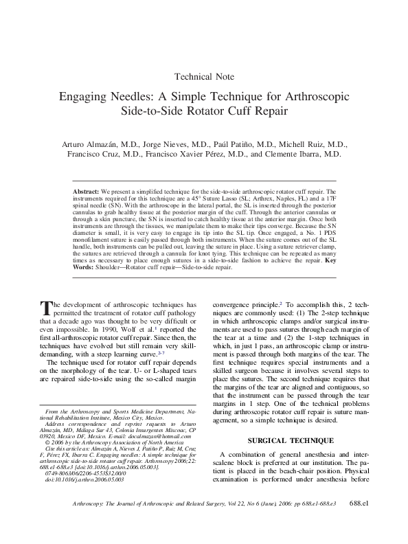 (PDF) Engaging Needles: A Simple Technique for Arthroscopic Side-to ...