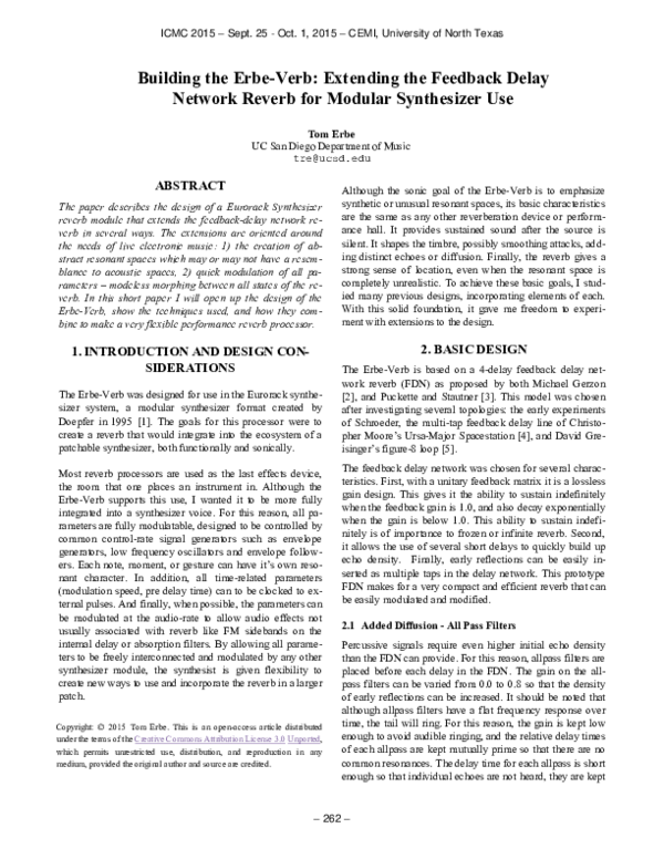(PDF) Building the Erbe-Verb: Extending the Feedback Delay Network Reverb for Modular ...